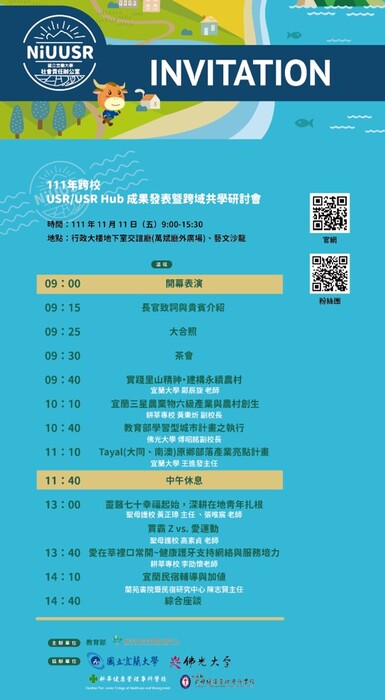 【敬邀參加】2022年11月11日(五) 111年跨校USR/USR Hub成果發表暨跨域共學研討會活動